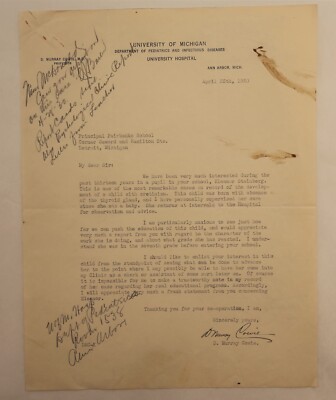 Vintage Letter Michigan Doctor to Detroit School re: Student w ...