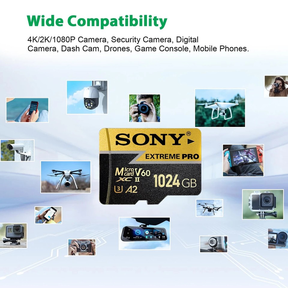 Sony Micro SD TF Card Alta Velocità 1TB 512GB 256GB 128GB 64GB Classe ...