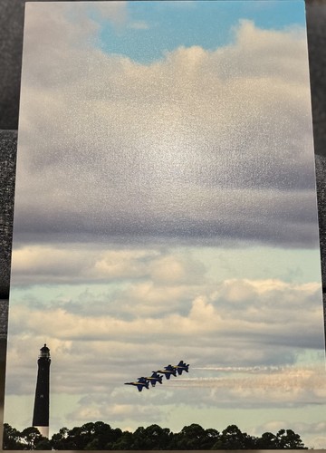 16”x24” - Blue Angel Fighter Pilots Flying Next To Lighthouse Over The ...