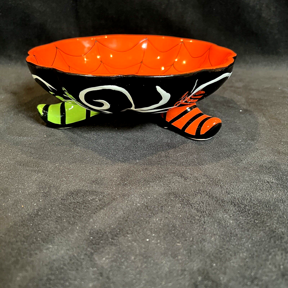 Unbranded Halloween Orange Black Spider Web Ceramic Bowl Feet See Video ...