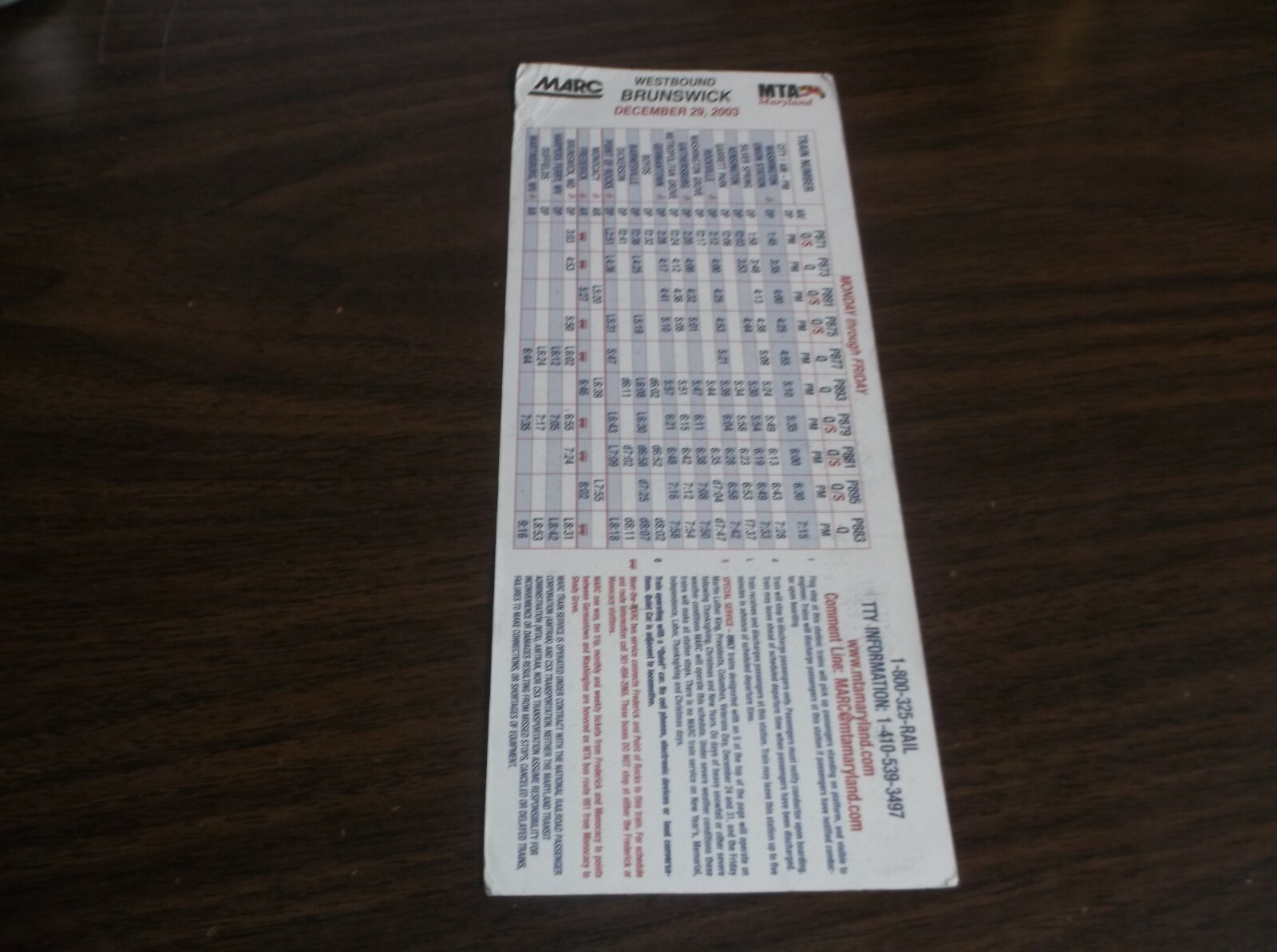 DECEMBER 2003 MARC BRUNSWICK LINE PUBLIC TIMETABLE | eBay