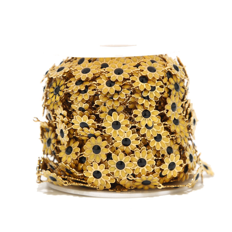 Stainless Steel Enamel Sunflowers Gold Handmade Chains Jewelry Making ...