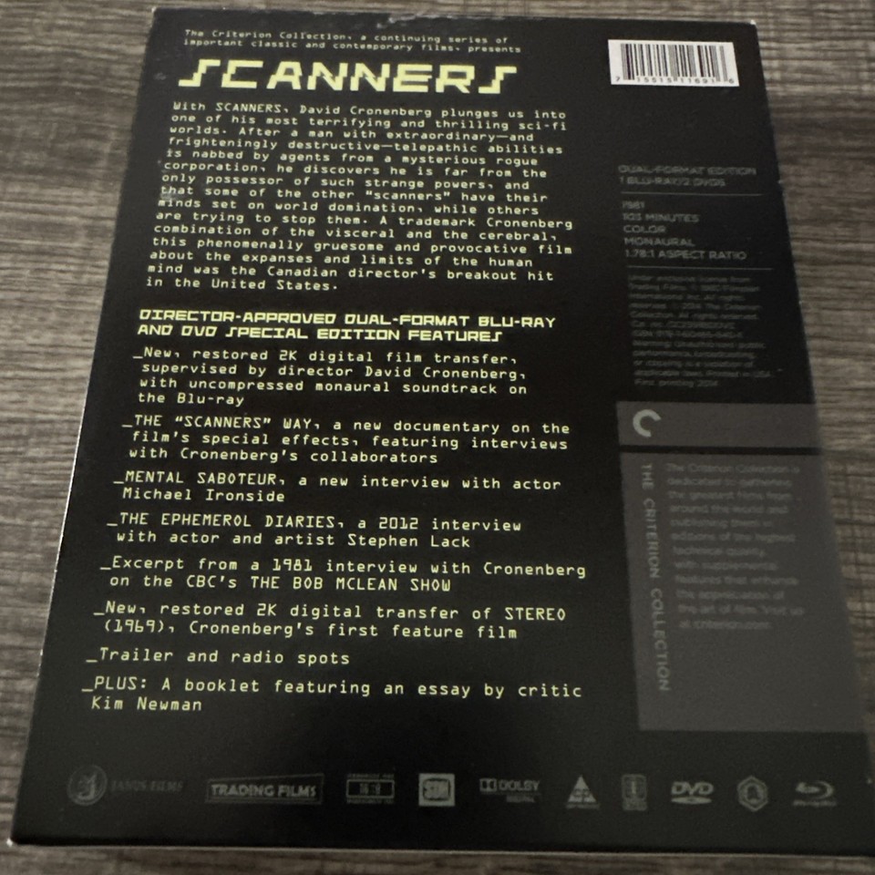 Scanners (Blu-ray/DVD, 2014, 2-Disc Set, Criterion Collection ...