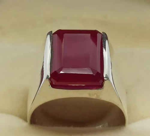 Deep Red Ruby Ring Baguette Shape Ring Yaqoot Ring Sterling Silver 925 ...