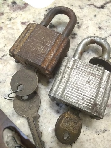 2 Vintage Sears Steel Padlock with Original Key hardened steel Made USA ...