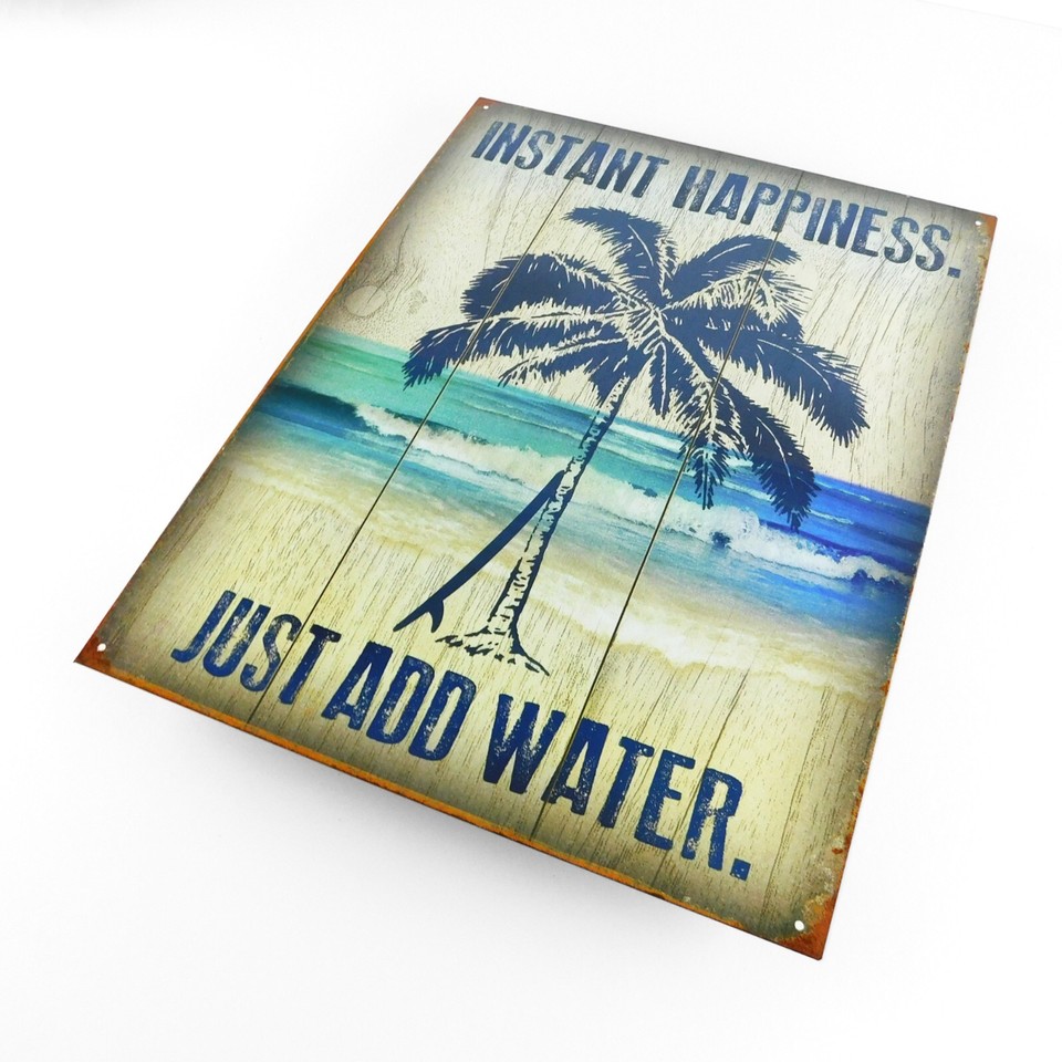 16" Instant Happiness Just Add Water Beach Palm Tree Surfboard Tin ...