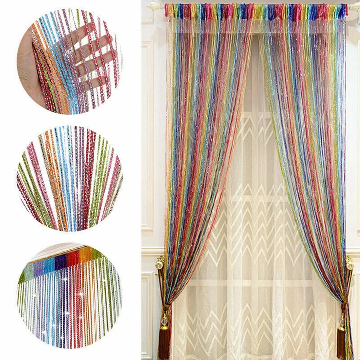 Hanging Beaded String Curtain Shiny Door Window Curtains Tassel Fly ...