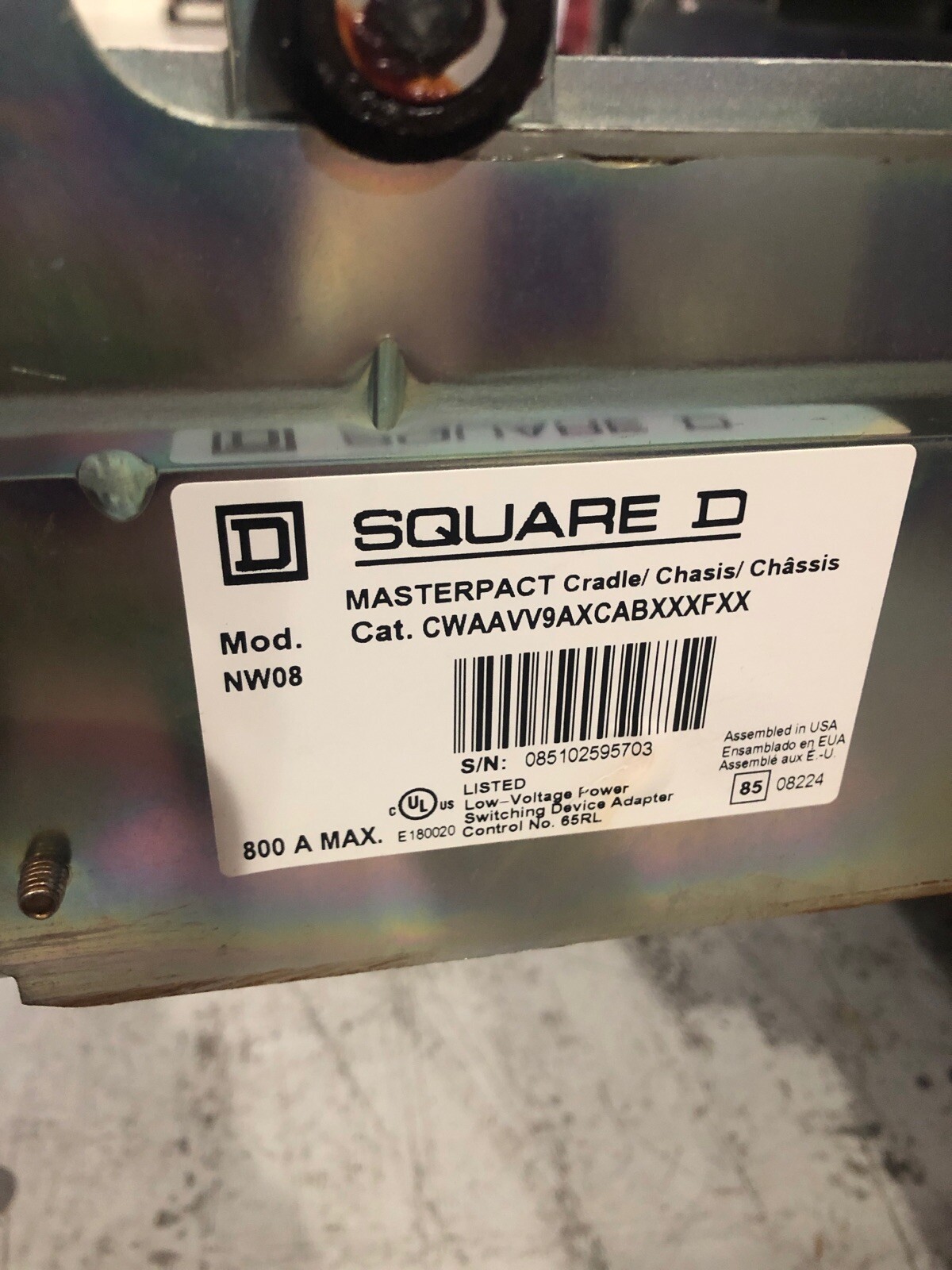 Square D Masterpact Breaker Cradle Chasis 800 Amp CWAVV9AXCABXXXFXX | eBay