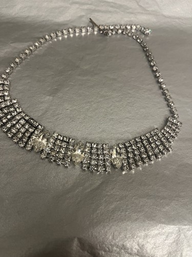 Vintage Kramer Rhinestone Necklace 1950s Cocktail Silver Tone Choker ...