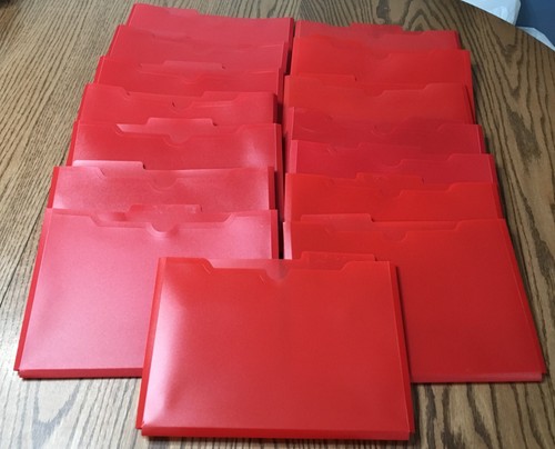 LOT OF 15 RED PLASTIC FILE JACKETS / LETTER SIZE / CLOSED ON 3 SIDES ...