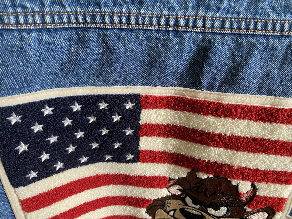 Vintage Warner Bros Studio Taz Jean Jacket Mens XL Denim 90s Cartoon ...