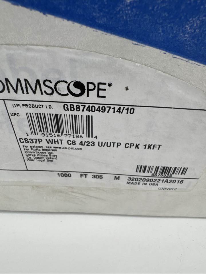 CommScope CS37P WHITE plenum, C6 4/ 23 U/UTP CPK Cat6 Uniprise ...