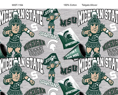 Michigan State MSU Spartans Cotton Fabric Mascot on Heather Ground-By ...