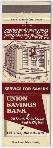 Union Savings Bank Fall River Massachusetts FS Empty Matchcover | eBay