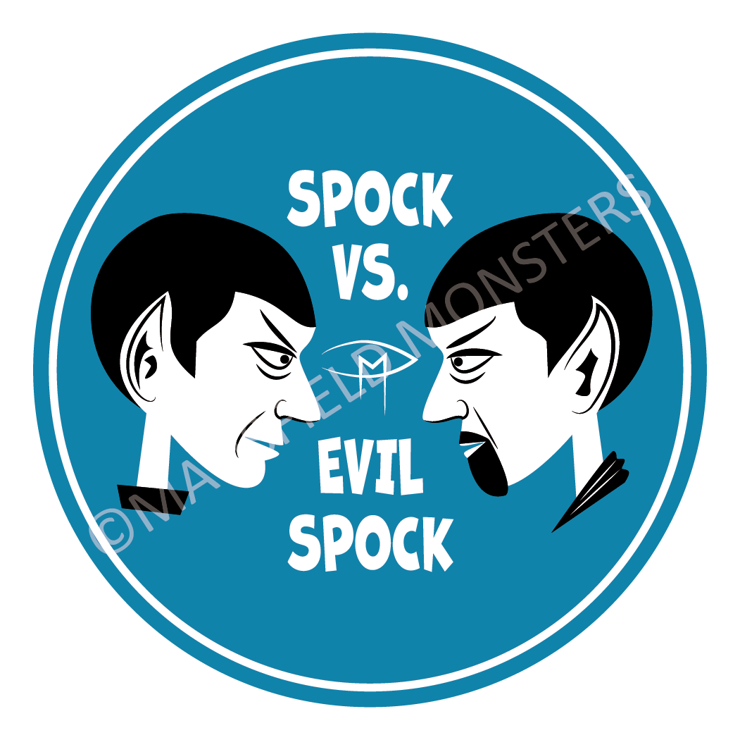 Spock VS Evil Spock Round Sticker 3" Star Trek Original Art Doug ...
