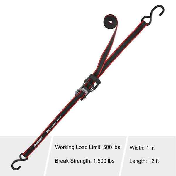 HUSKY RATCHET TIE-DOWN STRAPS 4-PACK 1 in. x 12 ft. Quick Release Hook ...
