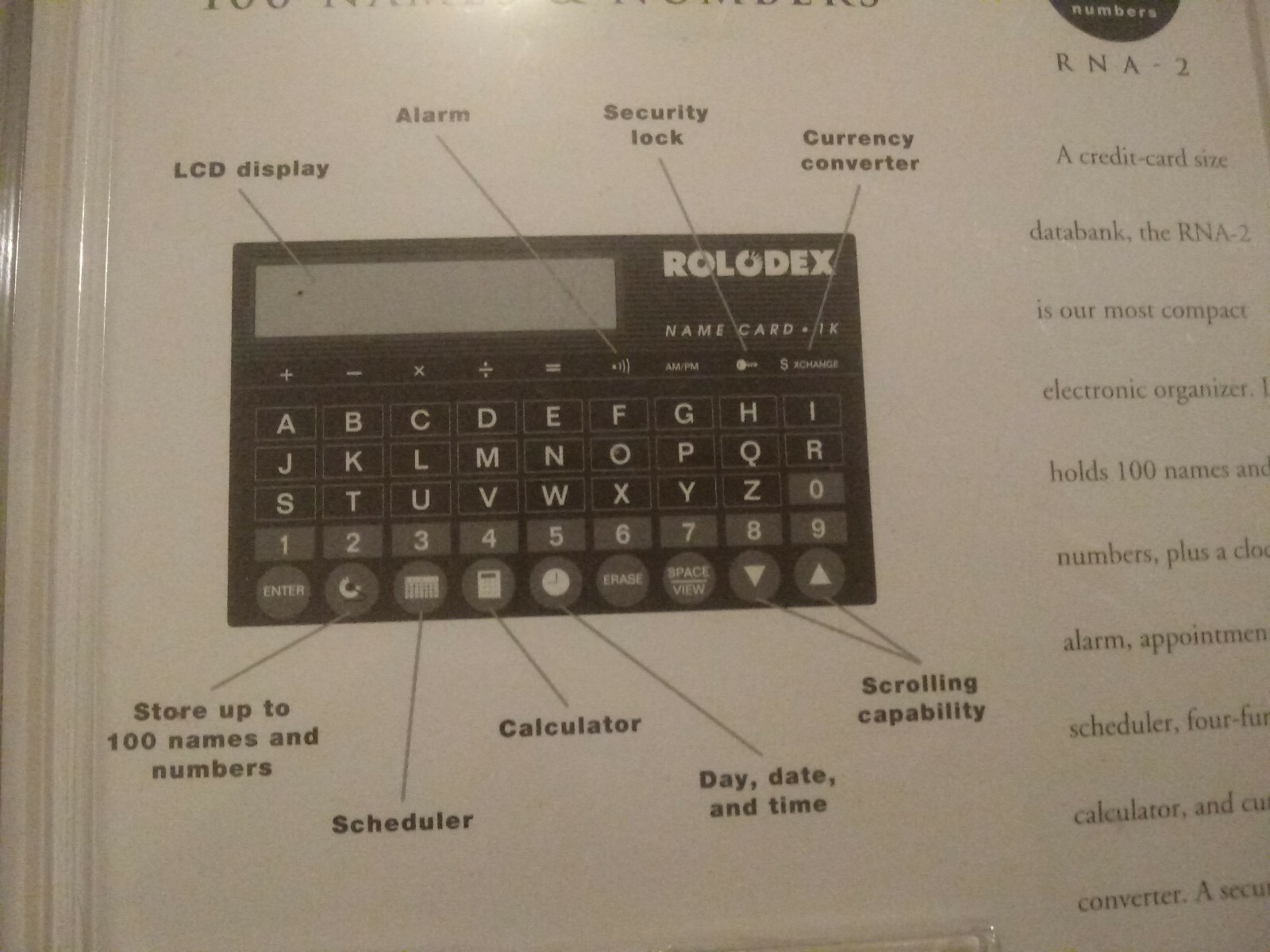 VINTAGE 1993 ROLODEX NAME CARD 100 RNA-2 ELECTRONIC POCKET NAME/NUMBERS ...