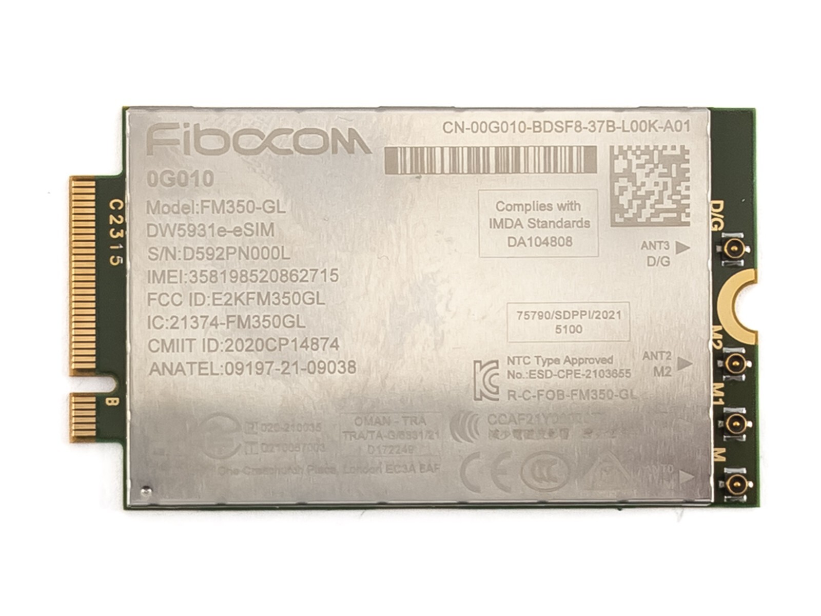 DELL WIRELESS DW5931e-eSIM WWAN 5G Mobile Broadband Module FM350-GL ...