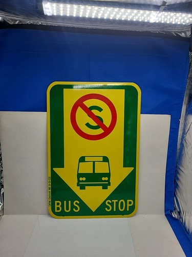 Vintage Detroit Transit Bus Stop metal sign 2 Sided Red Green Yellow ...