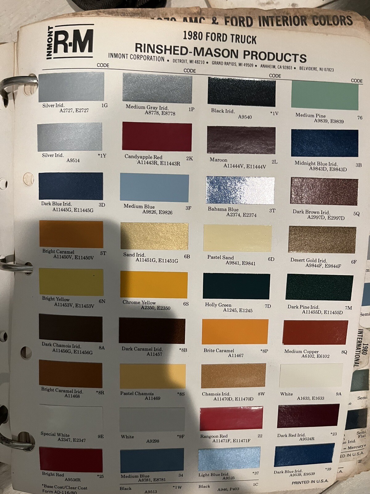 VINTAGE 1980 FORD TRUCK BRONCO F150 PAINT CHIP SAMPLE SHEET RINSHED ...