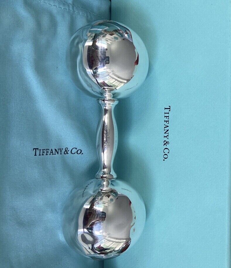 Tiffany & Co. Sterling Silver 4 1/2" Barbell Baby Rattle in Tiffany ...