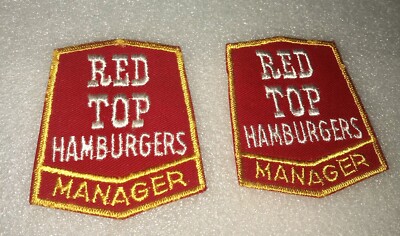 Unused 2 Vintage RED TOP HAMBUGERS MANAGER Embroidered Employee Patches ...