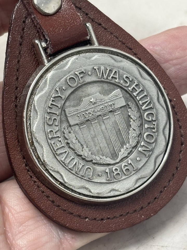 Vintage University of Washington 1980 Metal & Leather Keychain UW Seal ...