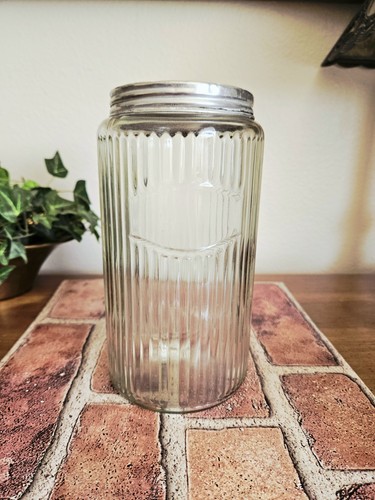Vintage Ribbed Glass Hoosier Tall Canister Jar | eBay