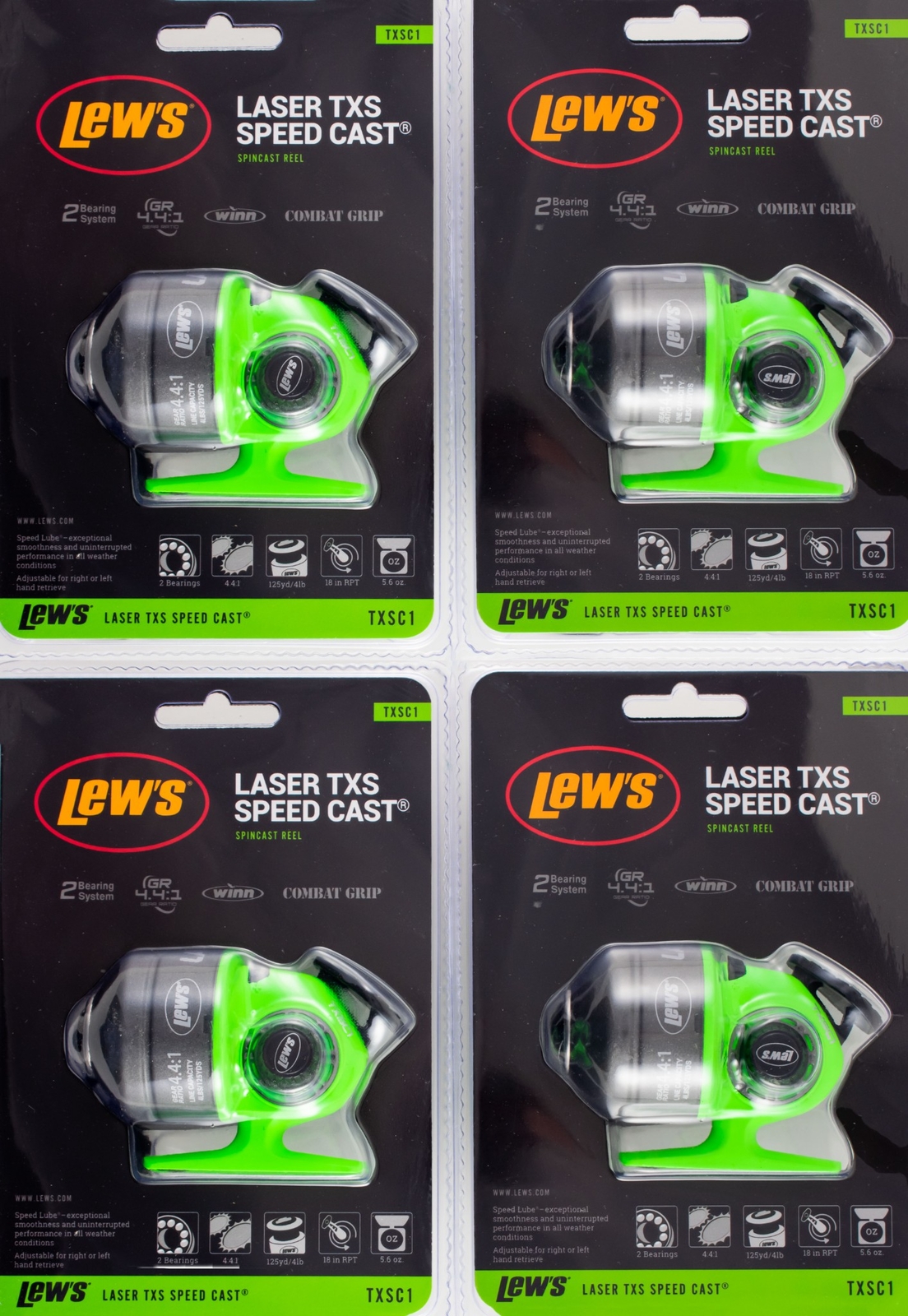 (LOT OF 4) LEW'S LASER TXS TXSC1 4.4:1 GEAR RATIO SPINCAST REEL CLAM ...