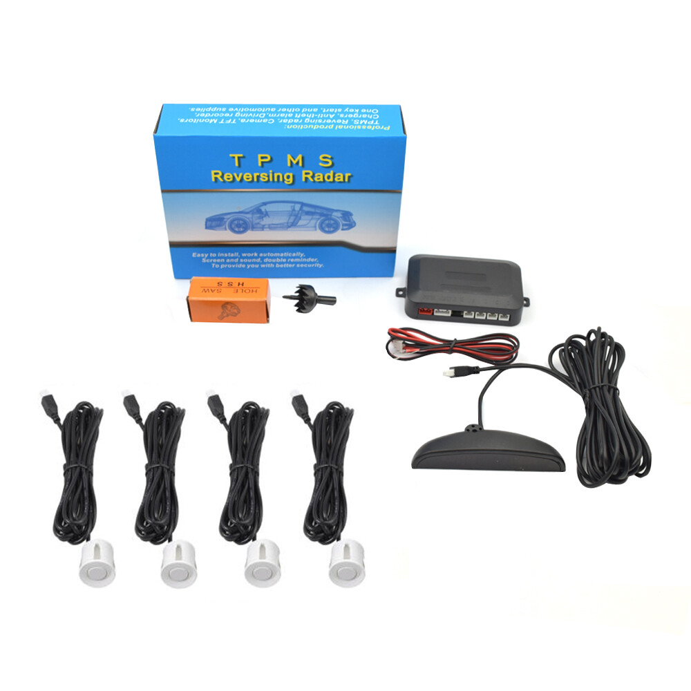 CT White Car Rear Reverse Reversing Parking 4 Sensors Buzzer Alarm LED ...