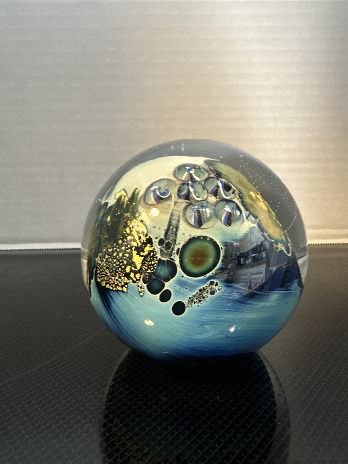 Josh Simpson Paperweight Art Glass Inhabited Planet 1989 Signed Ocean ...
