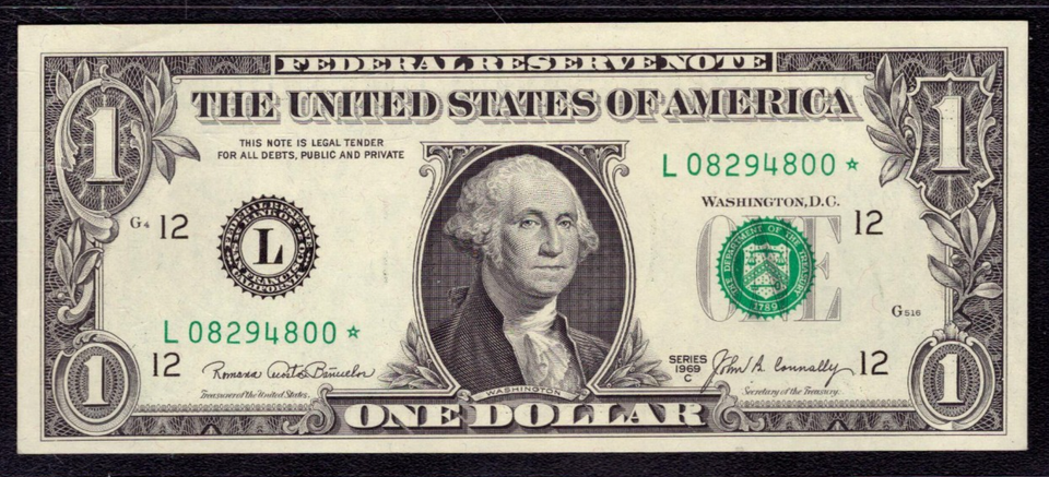 1969 C $1 FEDERAL RESERVE NOTE SAN FRANCISCO FR.1906-L* PCGS B GEM UNC ...