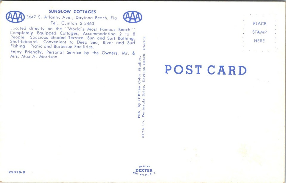 Postcard FL Daytona Beach; Sunglow Cottages; Florida; Mr & Mrs Max ...