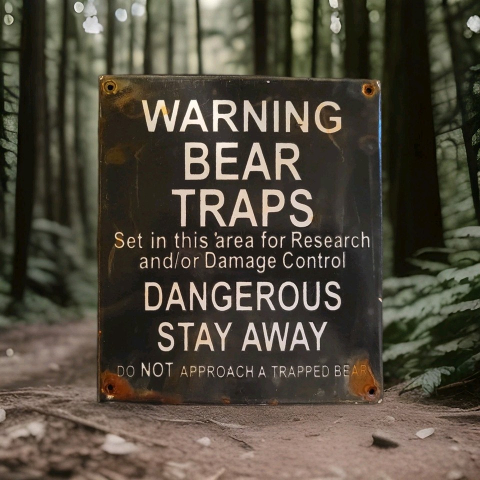 Vintage Porcelain Bear Trap Sign US Forestry Service Wildlife Gas Oil ...