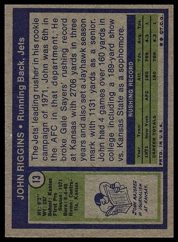 1972 Topps / John Riggins ROOKIE / STUNNING RAZOR SHARP | eBay