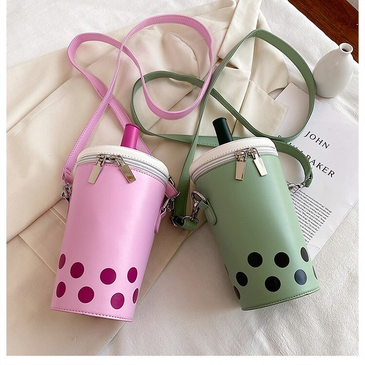 Cute Cartoon Boba Milk Tea Shoulder Bag Boba Tea Handbag w/ straw ...
