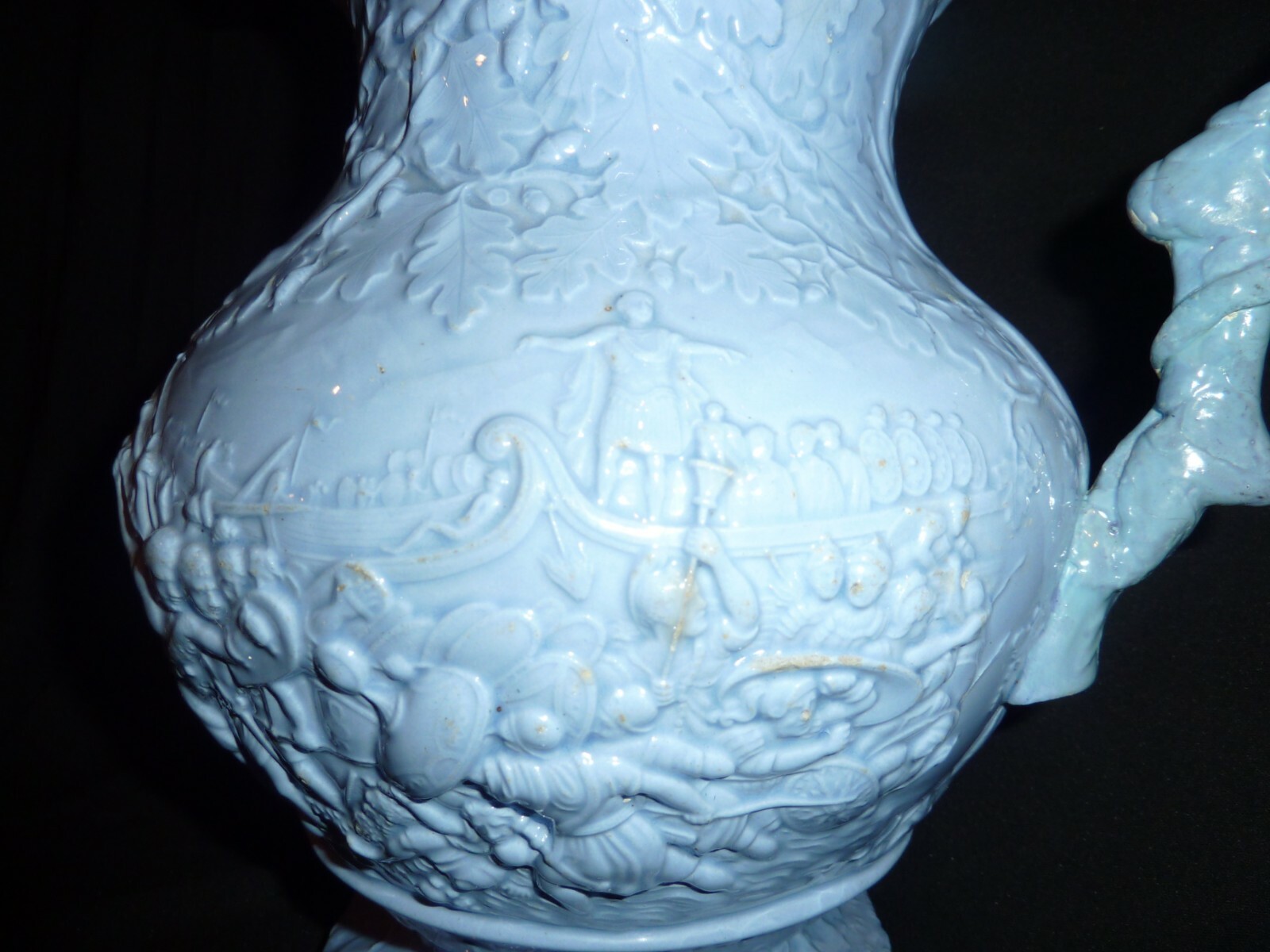 CHARLES MEIGH 31CM BLUE POTTERY JULIUS CAESAR RELIEF MOULDED JUG ...