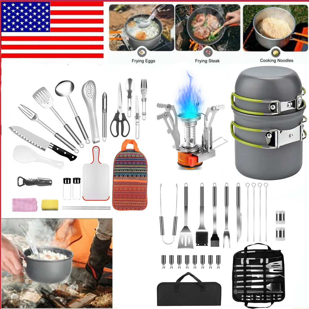Camping Cooking Utensils Set - 25 Pc Stainless Steel & Silicone Camp ...