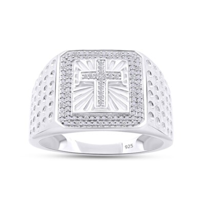 1/10 Ct Engagement Cross Ring for Men's Natural Diamond 925 Sterling ...
