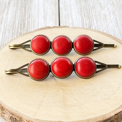 Boho Red Stone Hair Pins Western Cowgirl Hair Pins Decorative Bobby ...