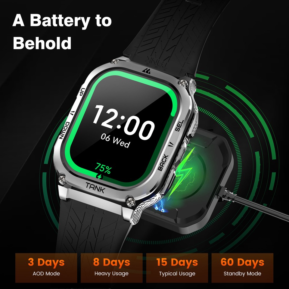 HIDAMEL TANK M3 Smart Watch Men Smartwatch 480mAh 5ATM Waterproof ...
