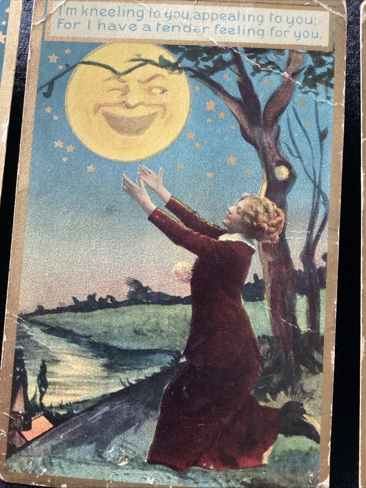 Lot Of 3 Anthropomorphic Moon Face postcards Victorian woman | eBay