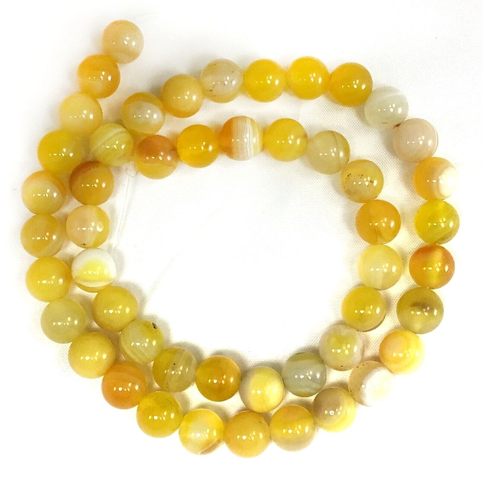 Natural Gold Yellow Stripe Agate Round Bead 15" Jewelry Making Gemstone ...