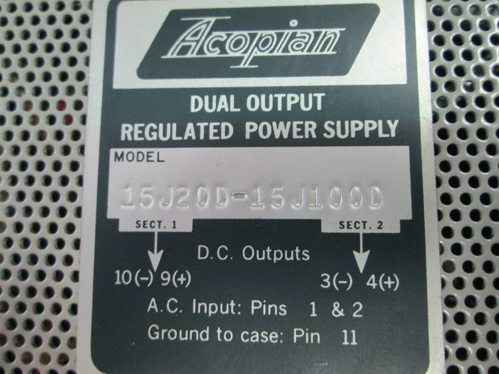 Acopian Dual Output Regulated Power Supply Model: 15J20D-15J100D (NIB ...