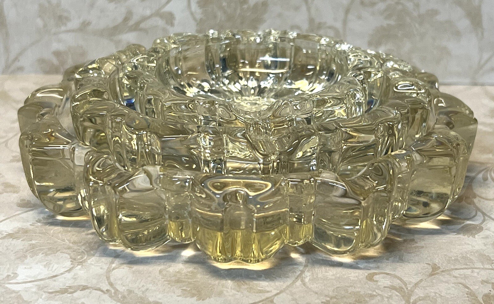 Vtg Hazel Atlas Ashtray Set 3 Stacking Nesting Garden Party Daisy Clear ...