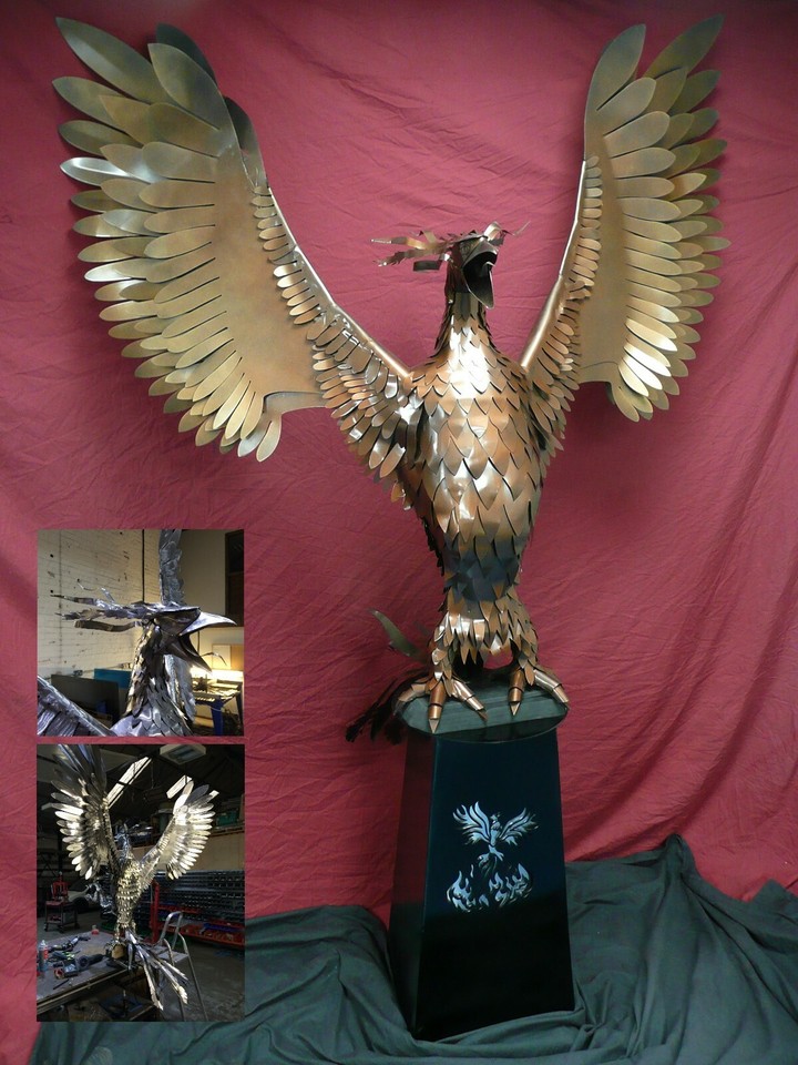 Handmade Welded Steel Phoenix Sculpture on stand | eBay UK