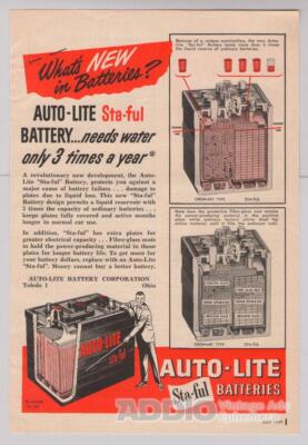 AUTO-LITE Sta-ful batteries 1949 PRINT AD car battery vintage ...