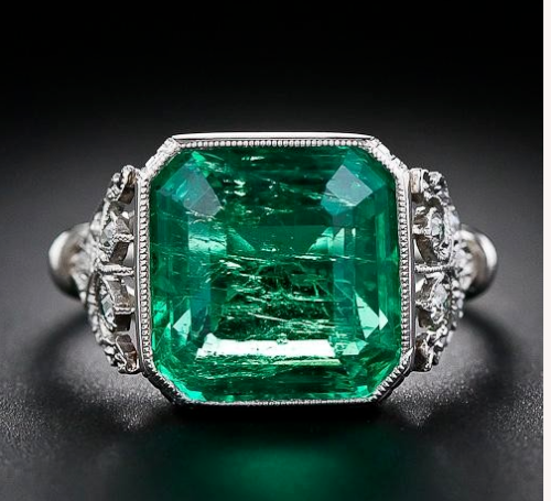 Art Deco Style 4.50Ct Emerald & Lab-Created Diamond Engagement 925 ...