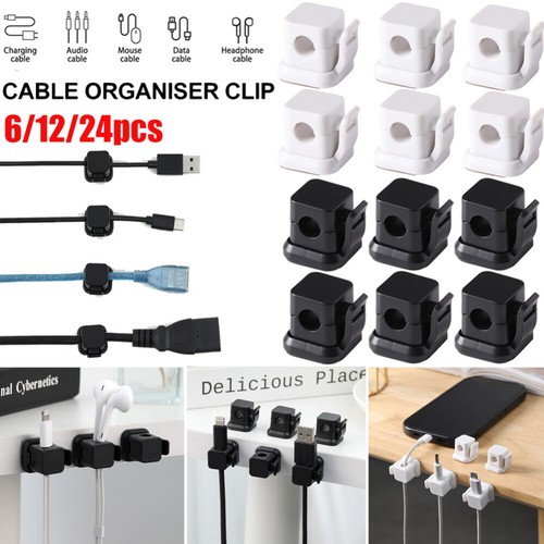 24x Cable Wire Clips Tidy Cord Lead Organiser USB Charger Holder ...