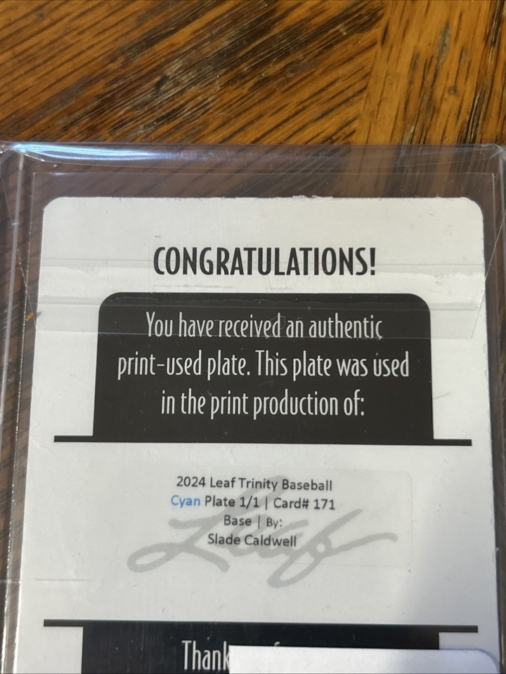 Slade Caldwell 2024 Leaf Trinity Baseball Cyan Plate 1/1 Printing Plate ...